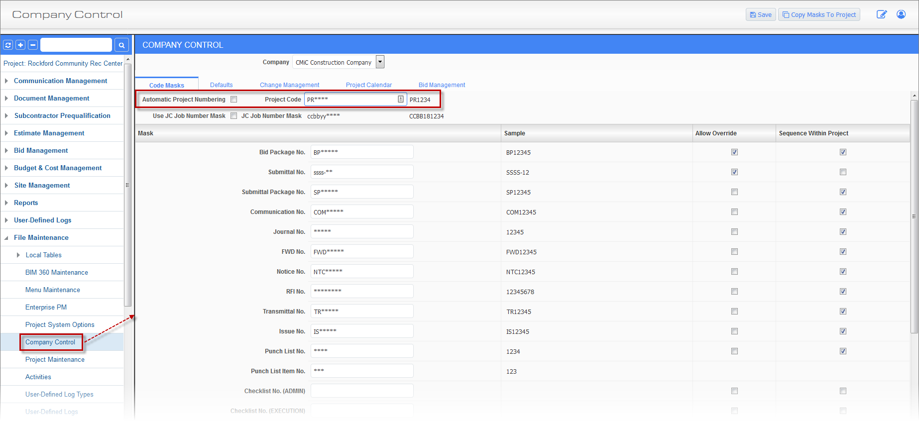 Job Costing - Company Control in CMiC Field