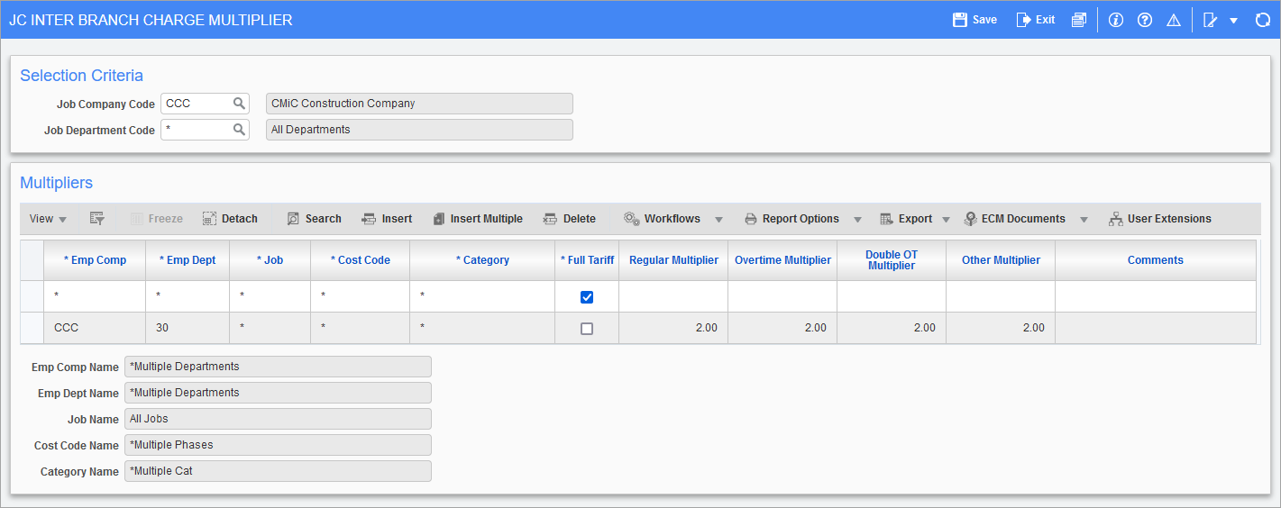 Job Costing - Inter-Branch Charge Multiplier