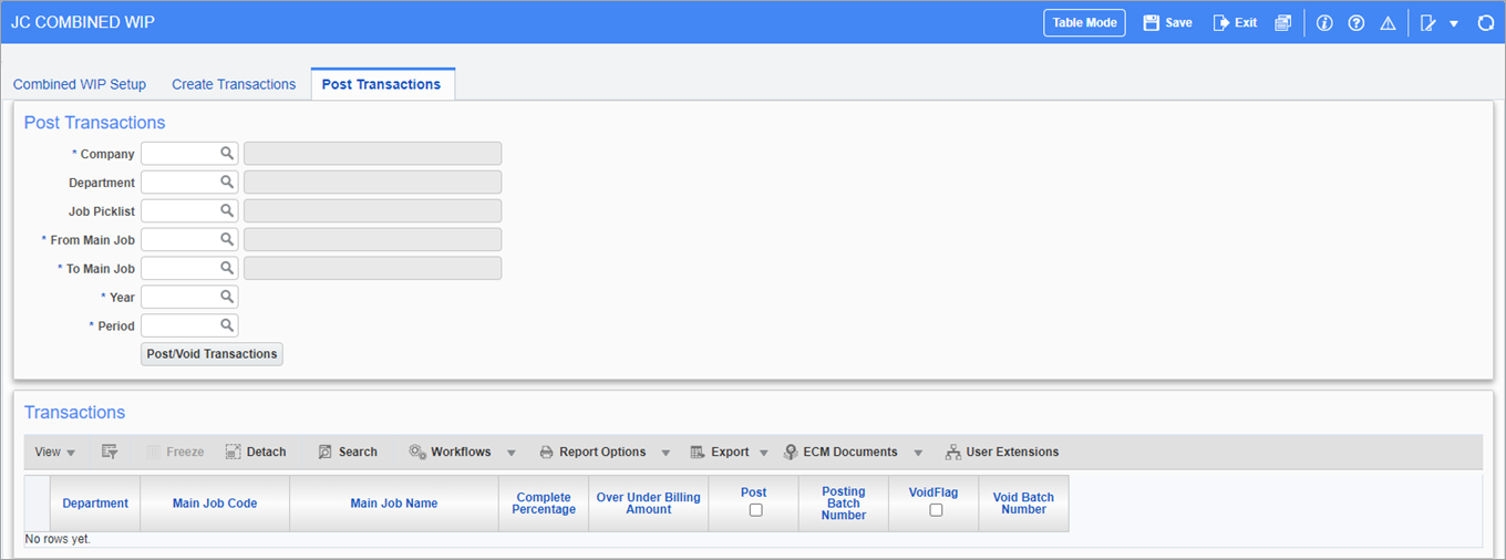 Job Costing - Combined WIP - Post Transactions - Tab