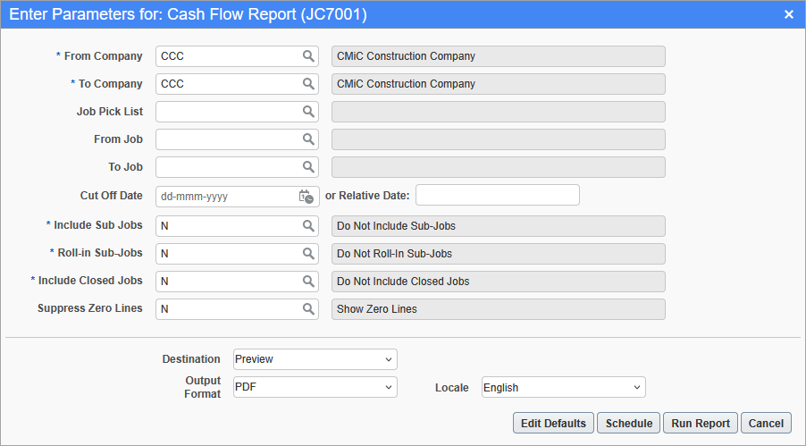 Job Costing - Cash Flow Report