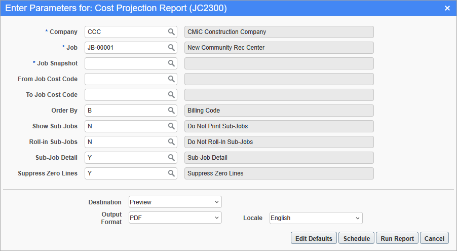 Job Costing - Cost Projection Report