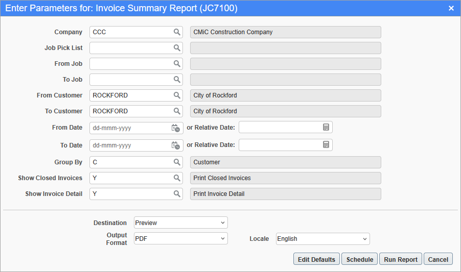 Job Costing - Invoice Summary Report