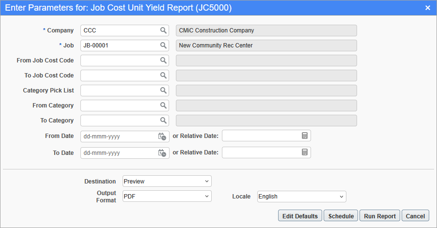 Job Costing - Job Cost Unit Yield Report