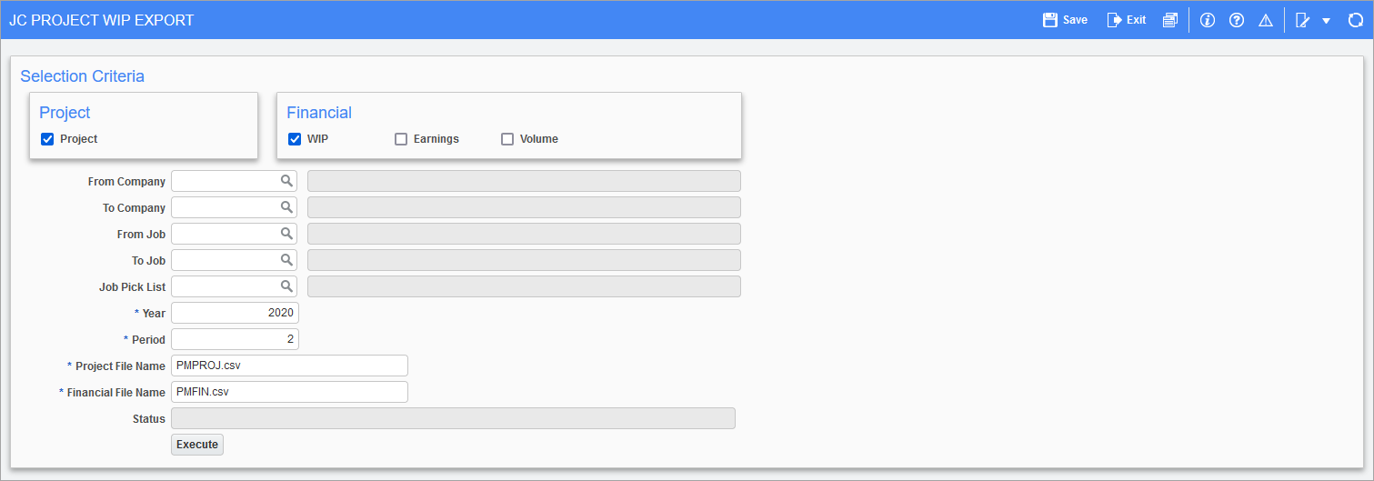 Job Costing - JC Project WIP Export
