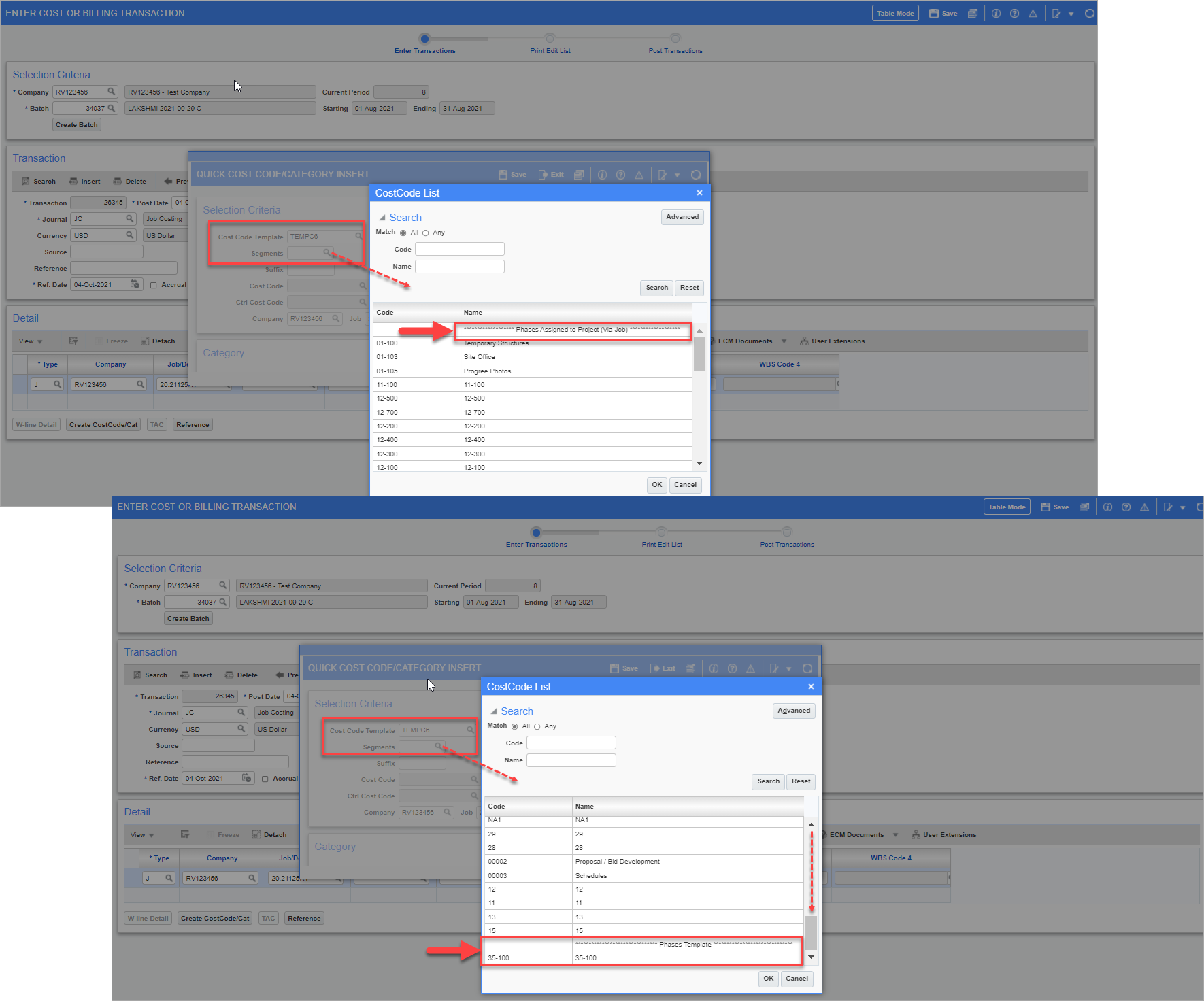 Using Cost Code Structure By Dept Job