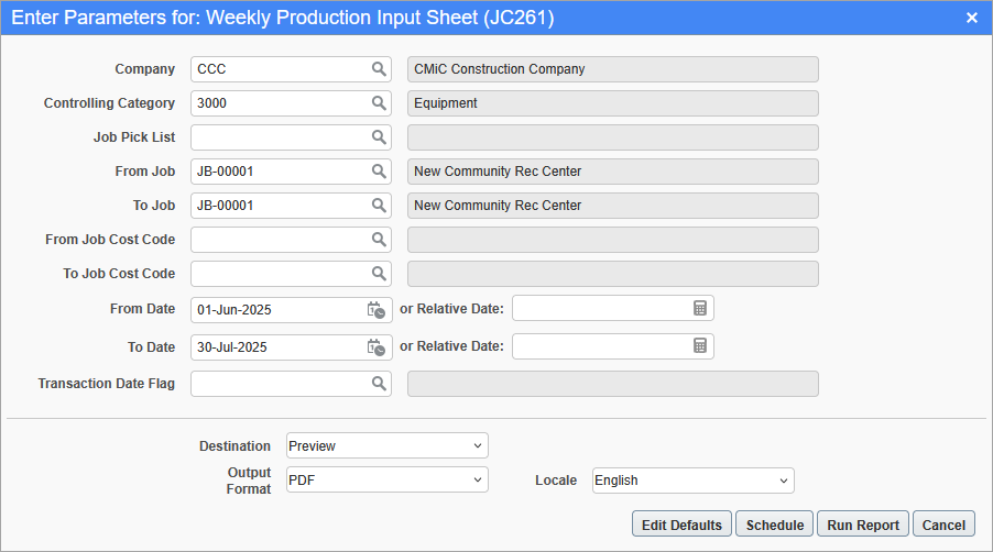 Job Costing - Weekly Production Input Sheet