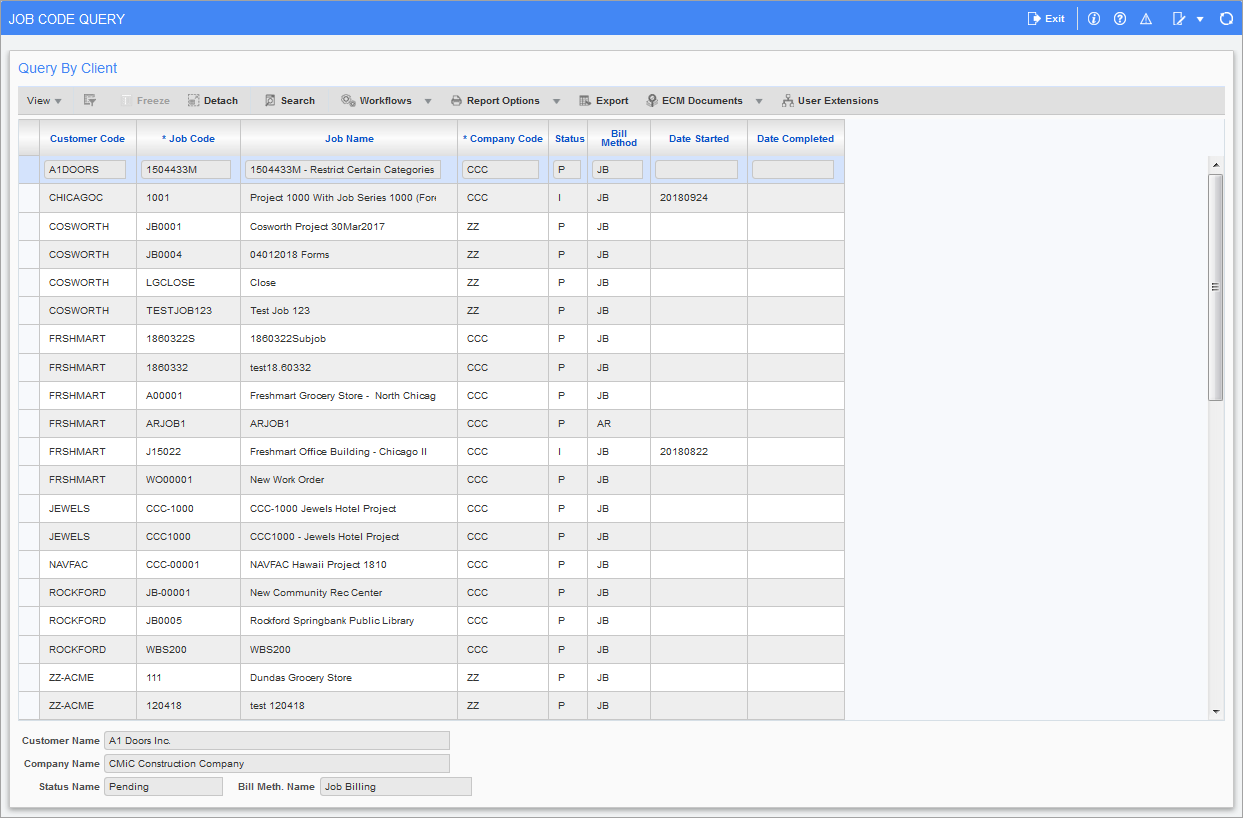 Job Costing - Job Code Query
