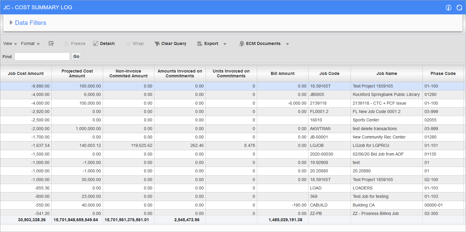 Job Costing - Job Cost Summary