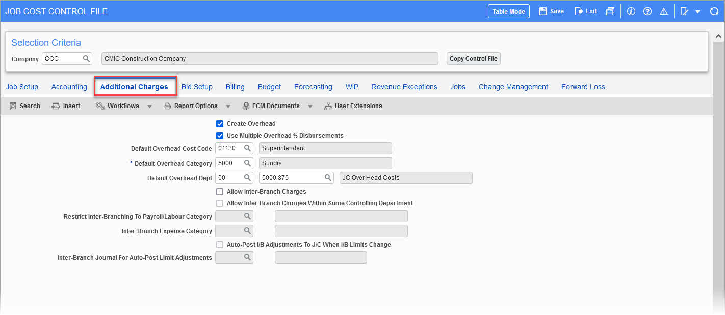 Job Costing - Control File Setup for Overheads