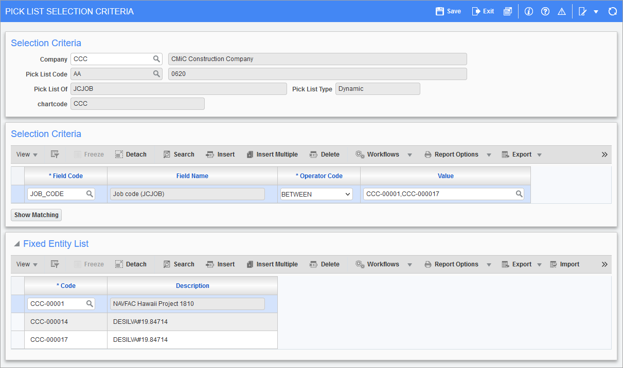 Job Costing - Setup Job Pick List