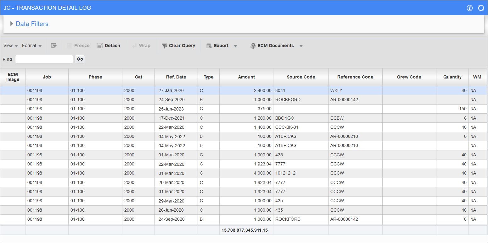 Job Costing - Transaction Detail Log