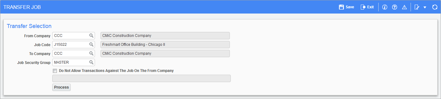 Job Costing - Transfer Job