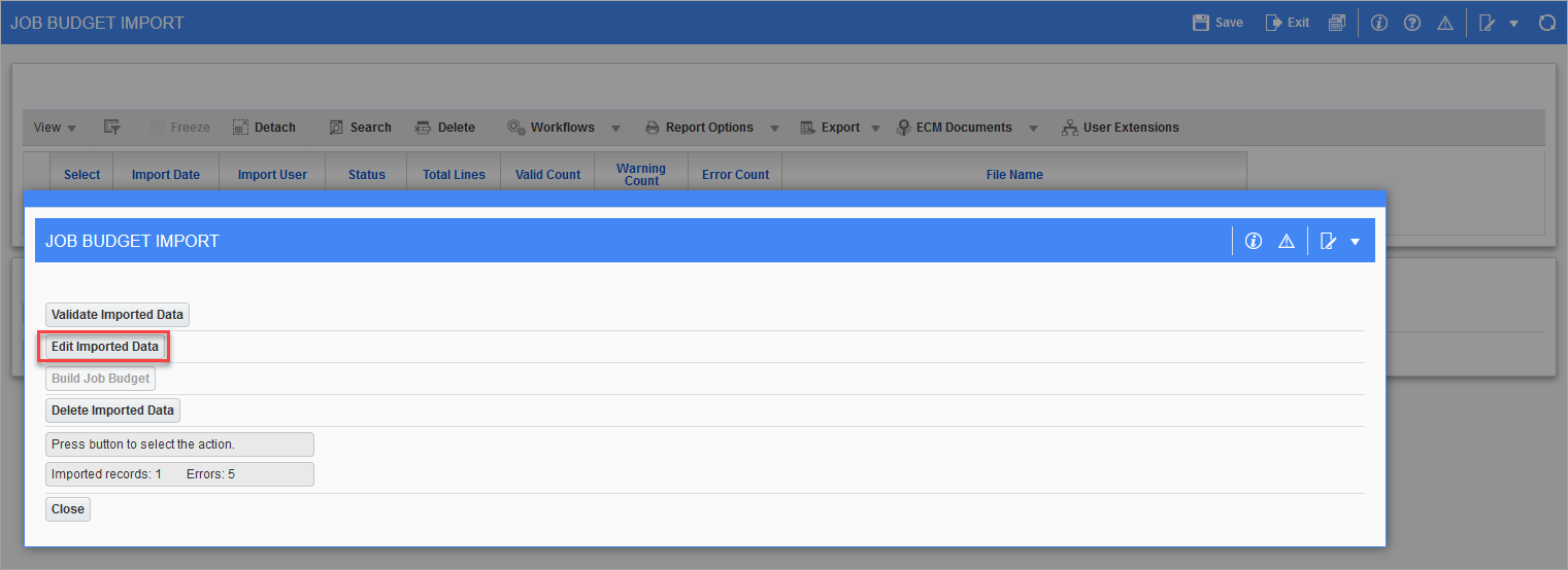 Using the User Extensions on the Foreign Job Budget Import