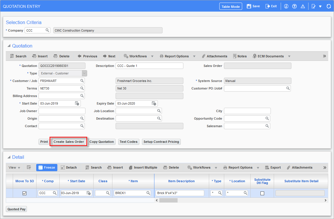 Material Sales - Creating a Sales Order From a Quotation