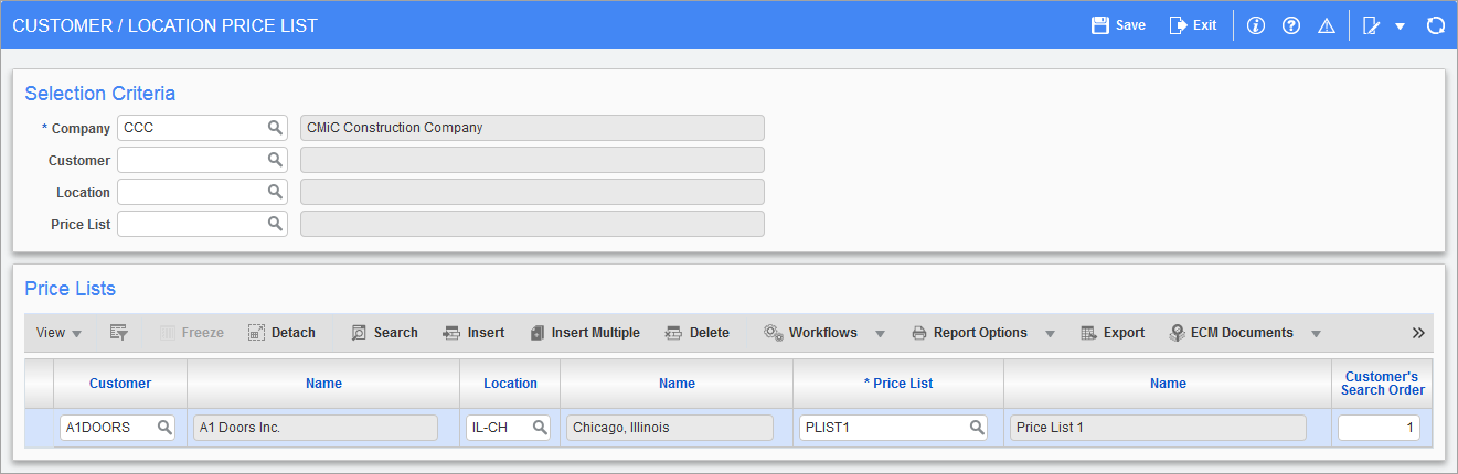 Material Sales - Customer/Location Price Lists