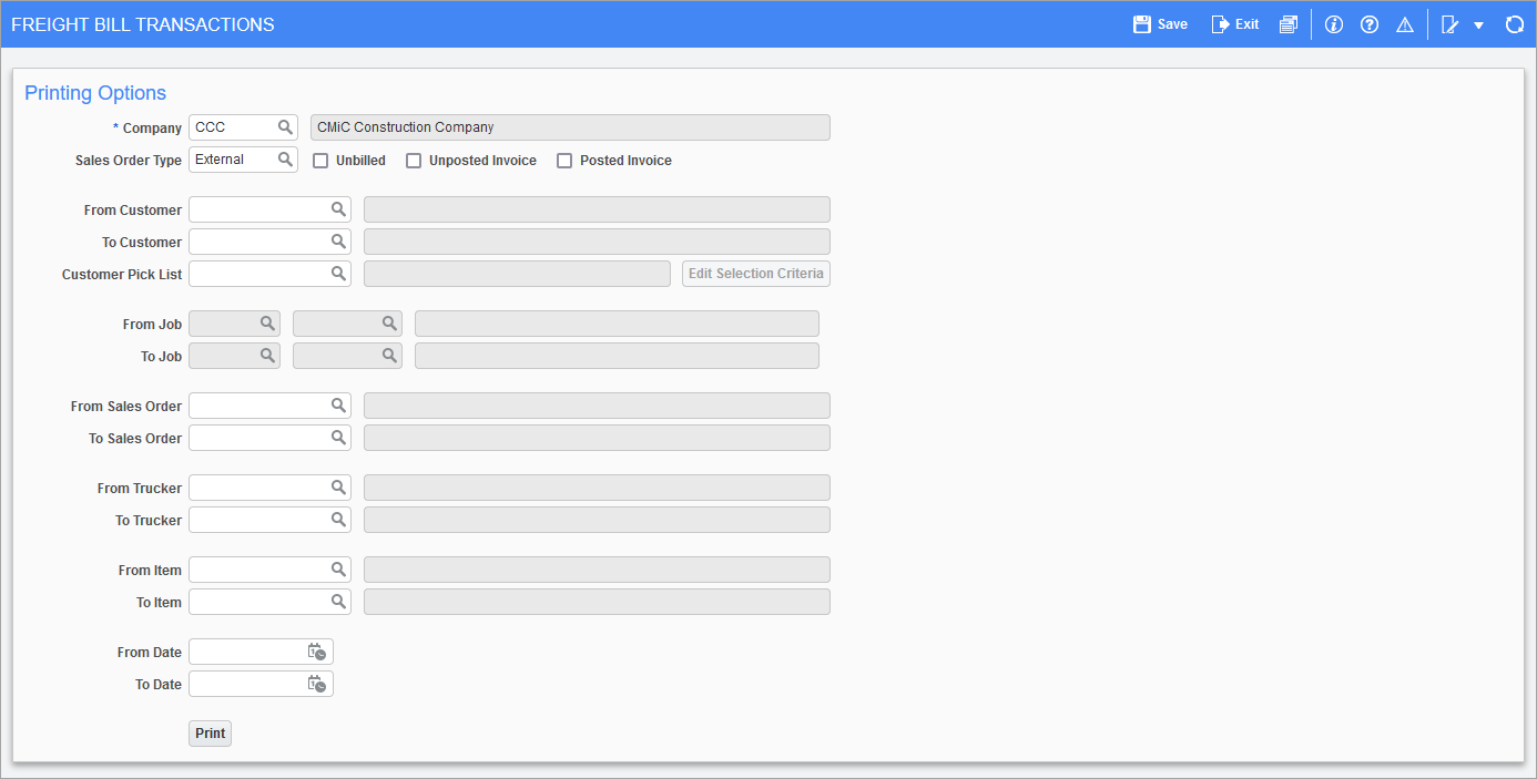 Material Sales - Freight Bill Transactions