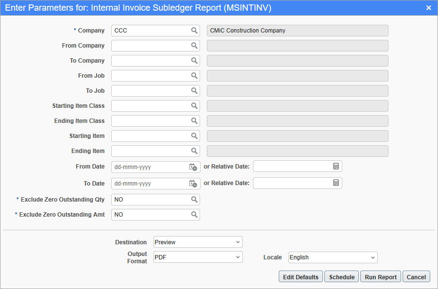 Material Sales - Internal Invoice Subledger Report