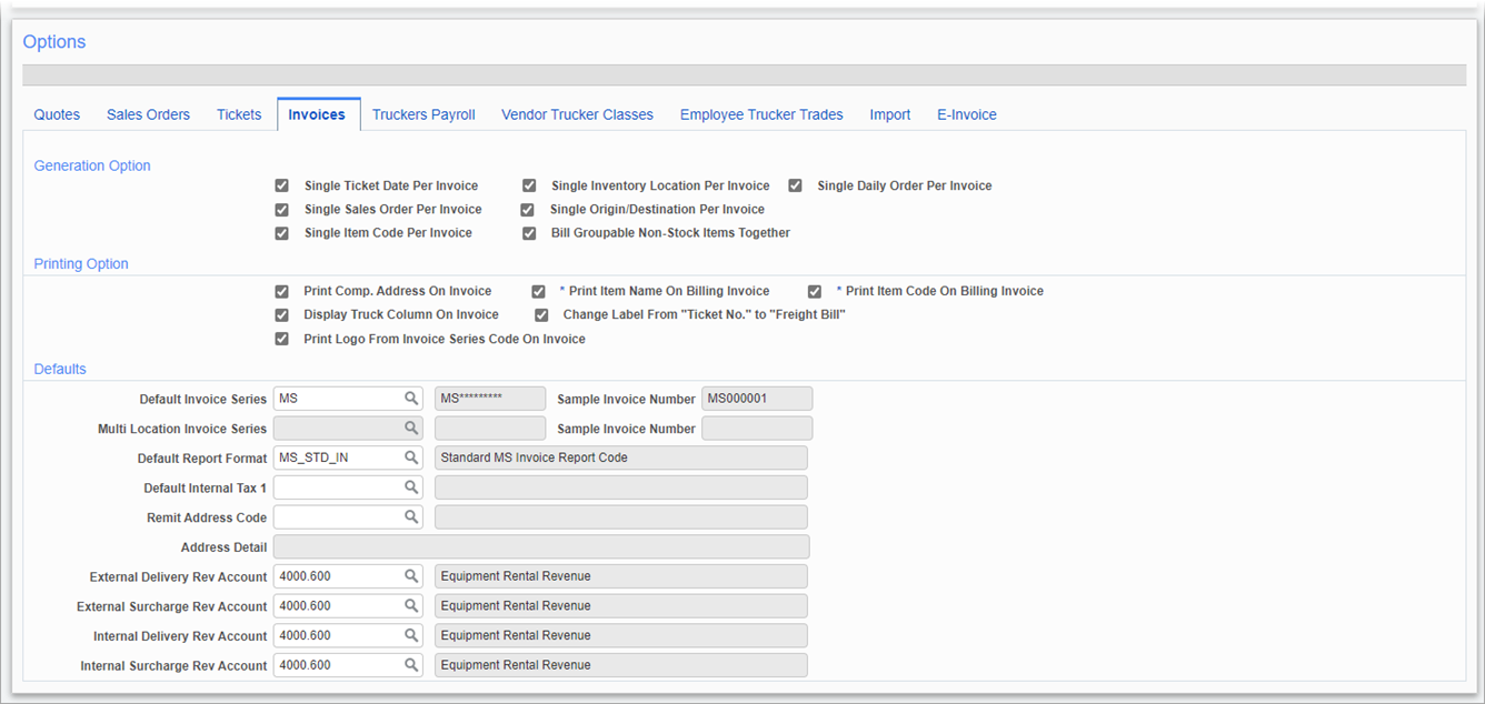 Material Sales - MS Control File - Invoices - Tab