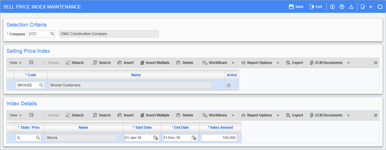 Selling Price Index Maintenance