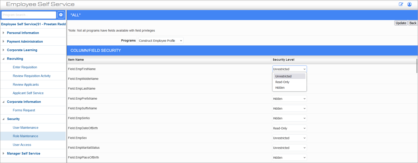Construct ESS - Profile Information