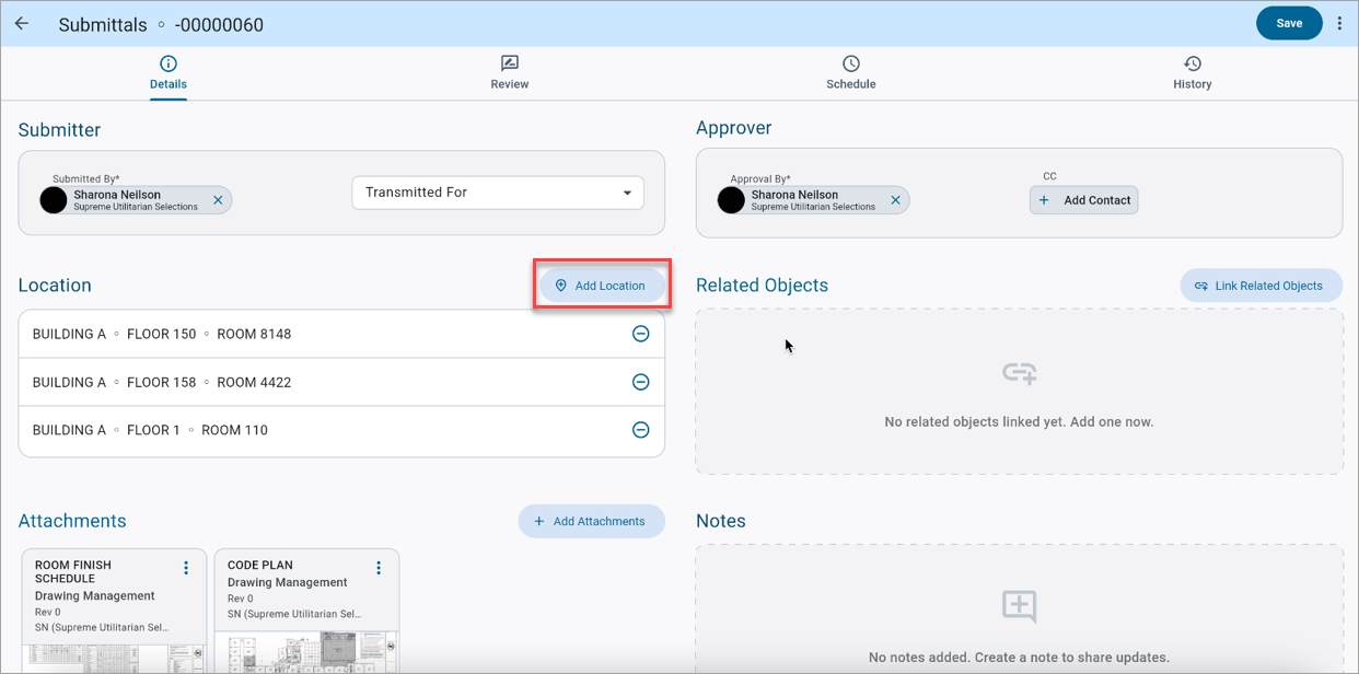 Construct PM - Submittals v2 Multi-Location Mapping