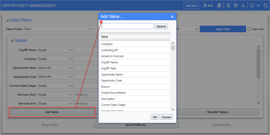 Opportunity Management - Adding a Sub Opportunity Filter