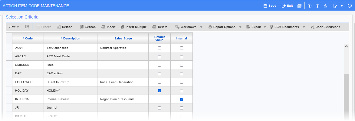 Opportunity Management - Action Item Codes