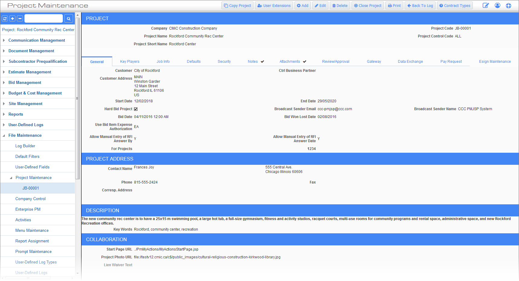 Opportunity Management - Project - Screen in CMiC Field