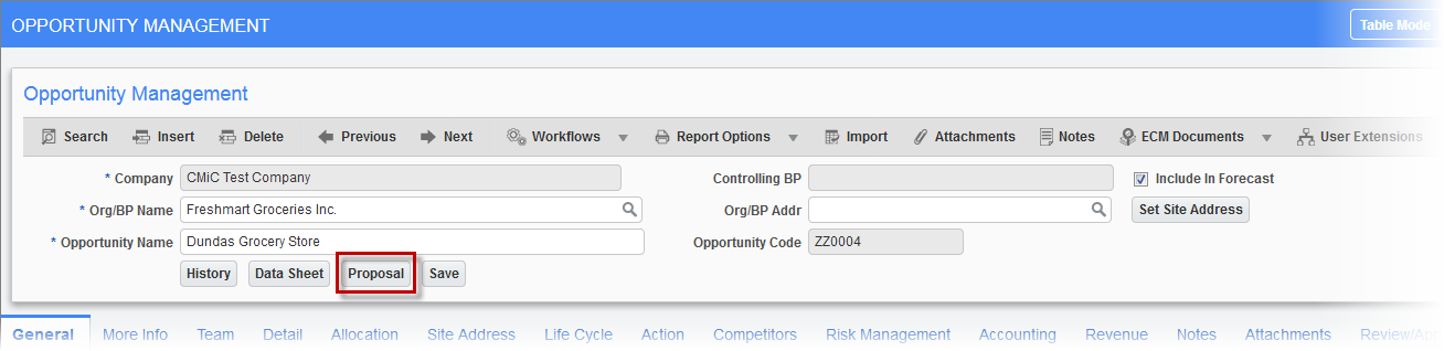 Opportunity Management - Proposal Workspace - Screen