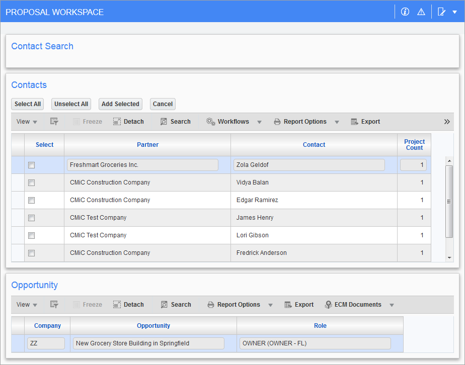 Opportunity Management - Proposal Workspace - Screen