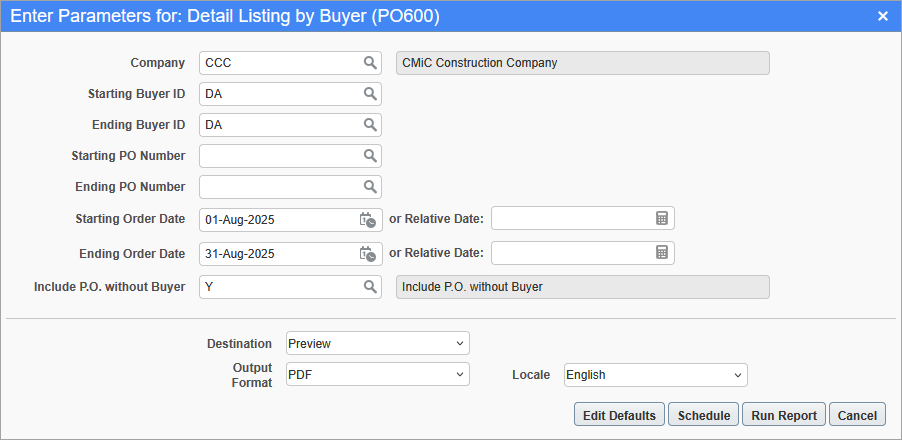 Purchase Order - Detail Listing by Buyer