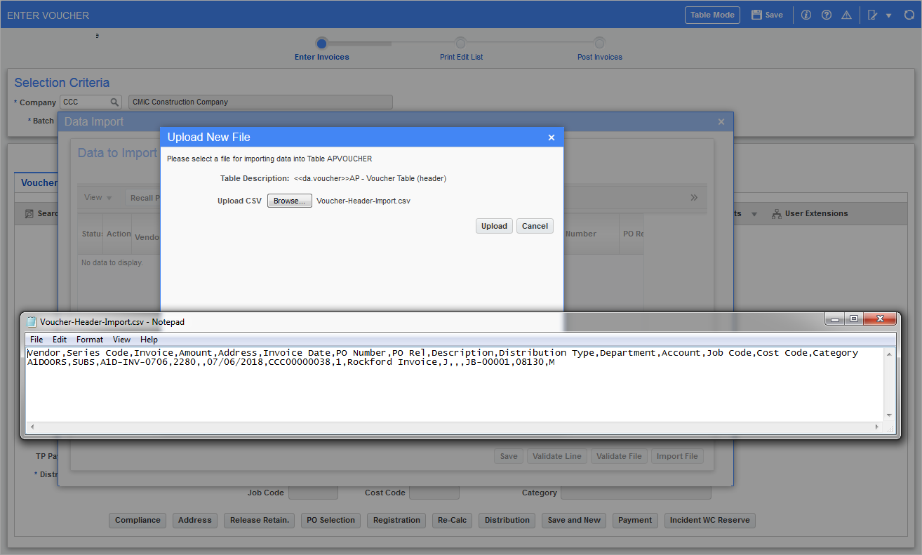 Importing Voucher Header (associated to PO)