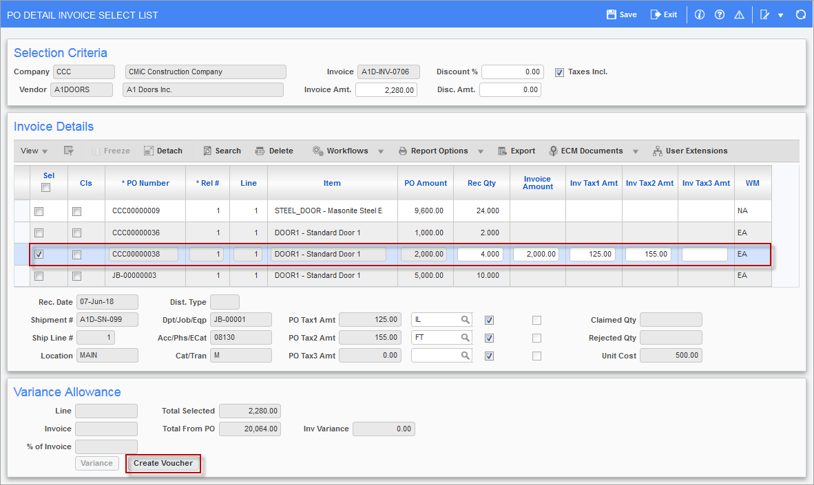 Importing Voucher Header (associated to PO)