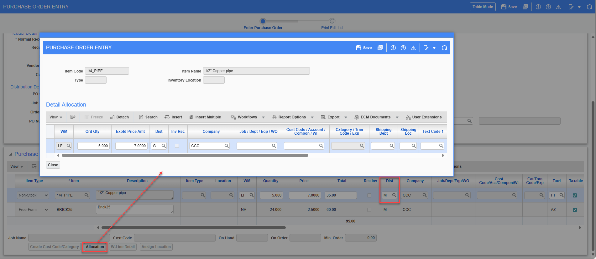 Purchase Order - Enter Purchase Order - Purchase Order Detail