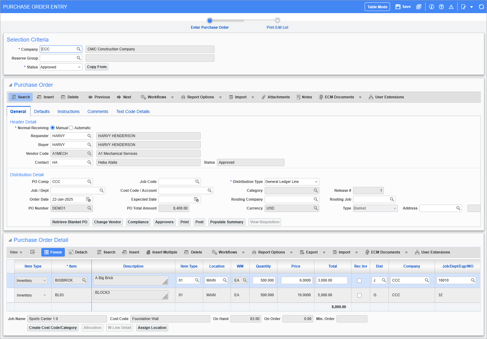 Purchase Order - Purchase Order Entry - Blanket