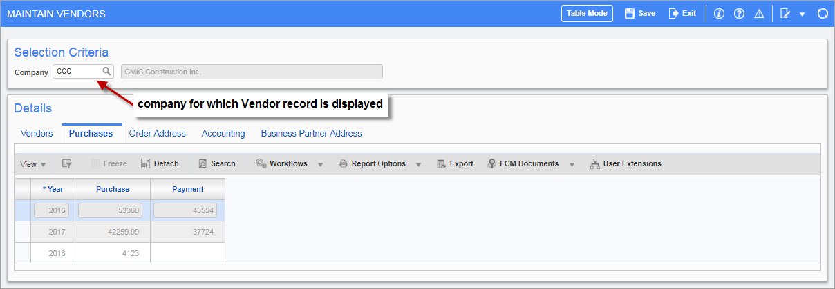 Purchase Order - Maintain Vendors - Purchases - Tab