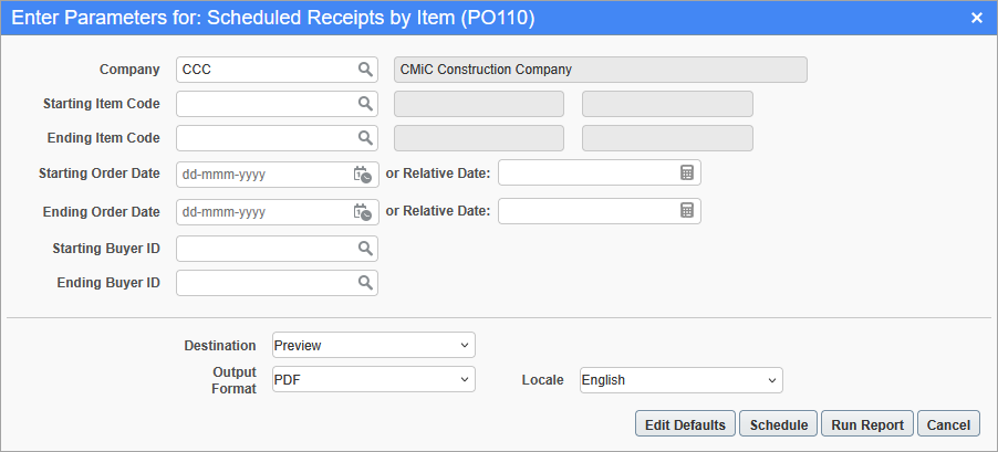 Purchase Order - Scheduled Receipts by Item