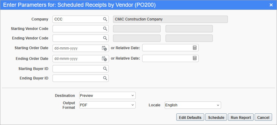 Purchase Order - Scheduled Receipts by Vendor