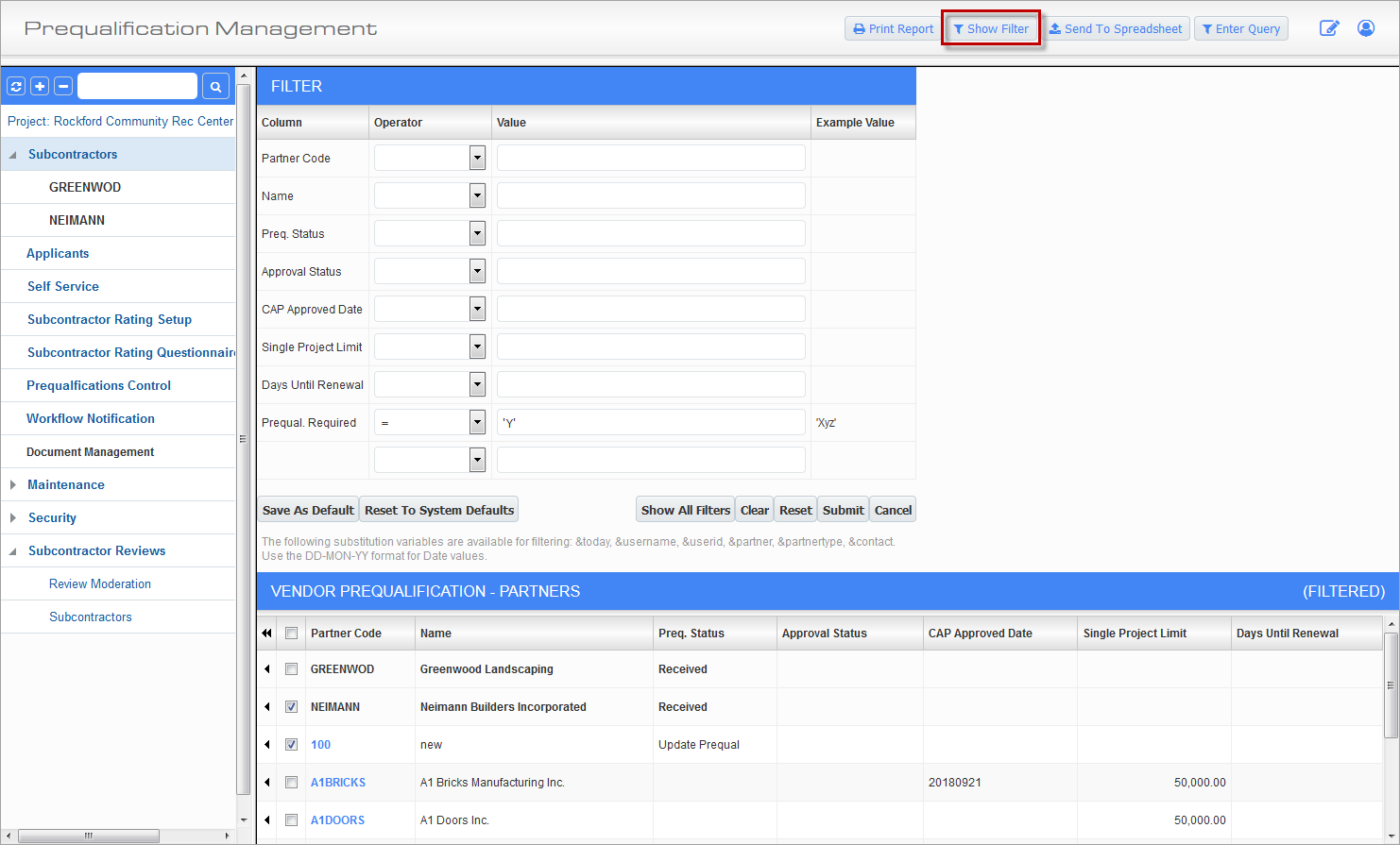 Subcontractor Prequalification - Subcontractor Log