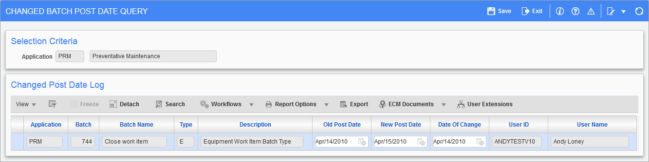 Preventive Maintenance - Change Batch Post Date Query