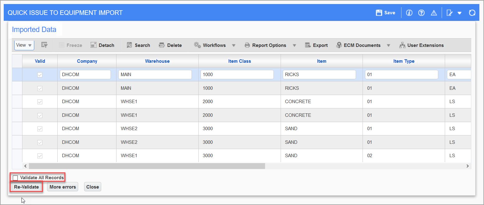 PRM Quick Inventory Issue To Equipment