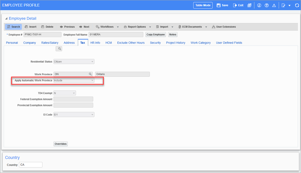International Payroll - Automatic Determination of Work Province (Canada)