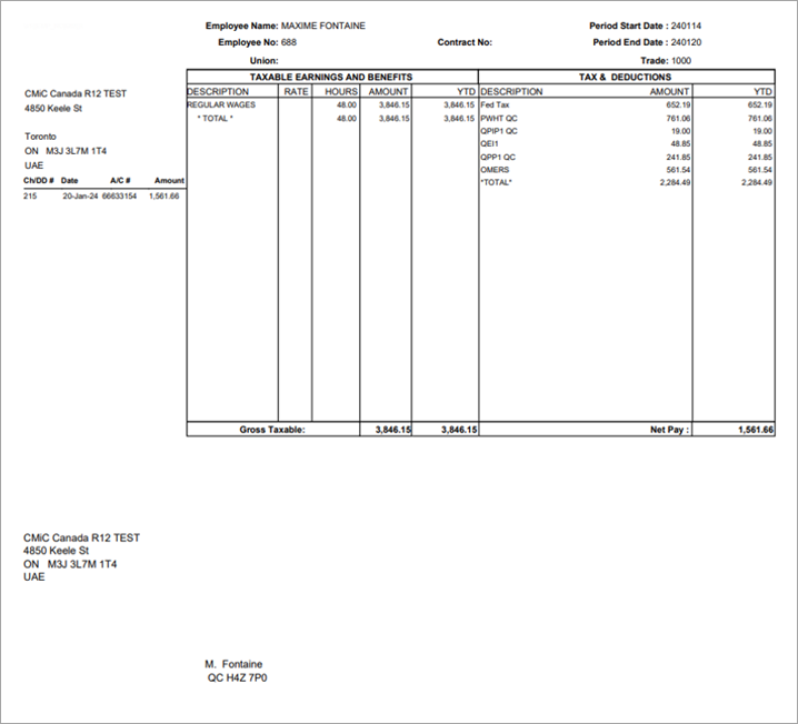 International Payroll - Standard CA Stub Formats