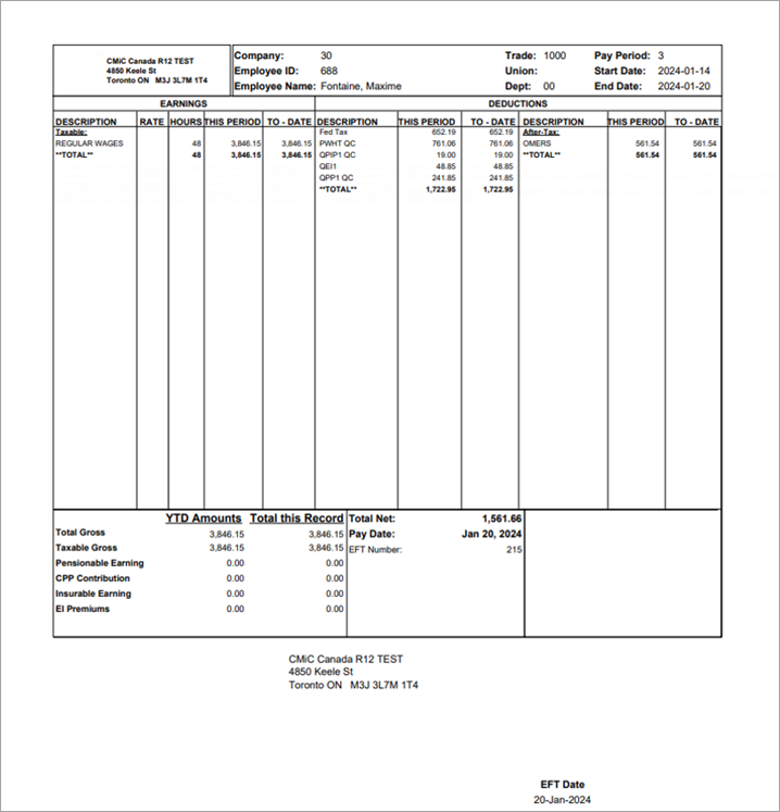 International Payroll - Standard CA Stub Formats