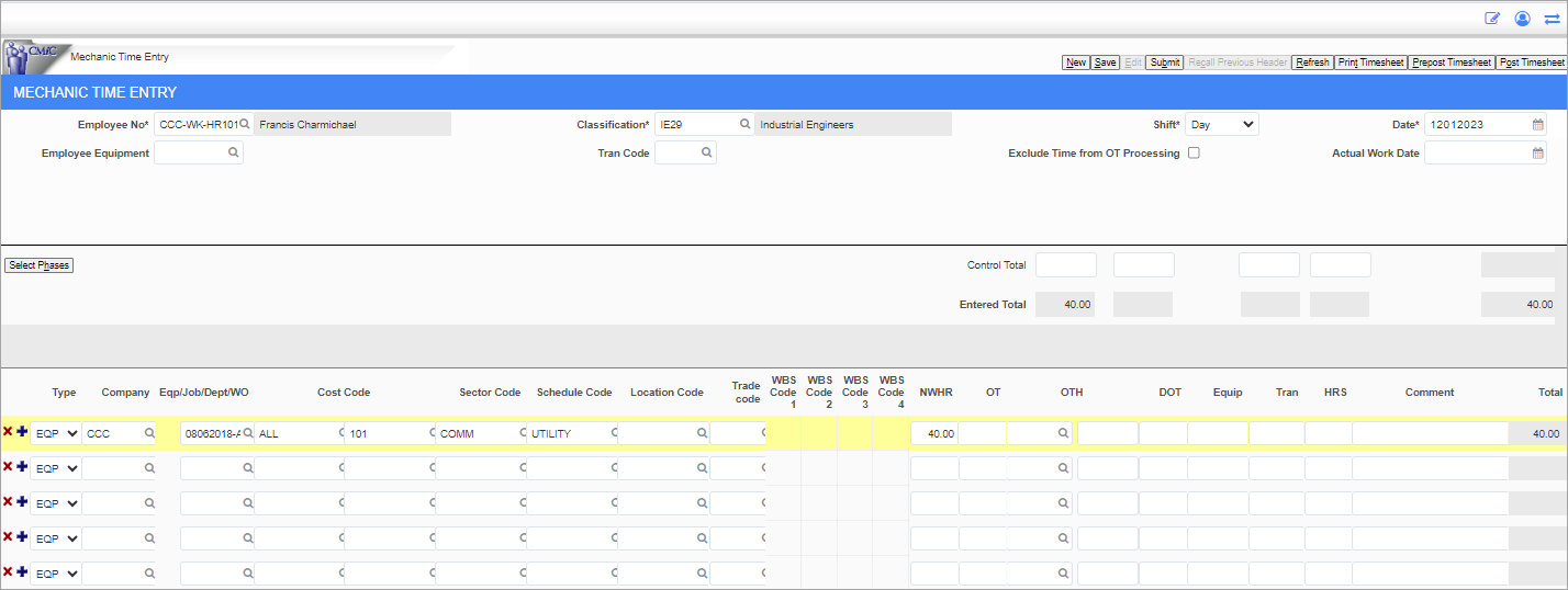 E-Time - Mechanic Timesheet Entry
