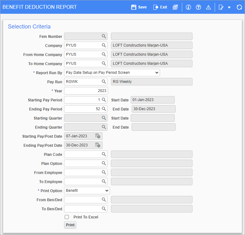 US Payroll - Benefit/Deduction Report