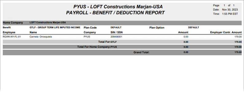 Benefit/Deduction Report