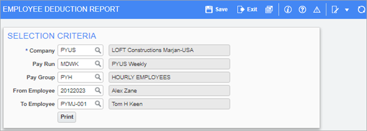 US Payroll - Employee Deduction Report
