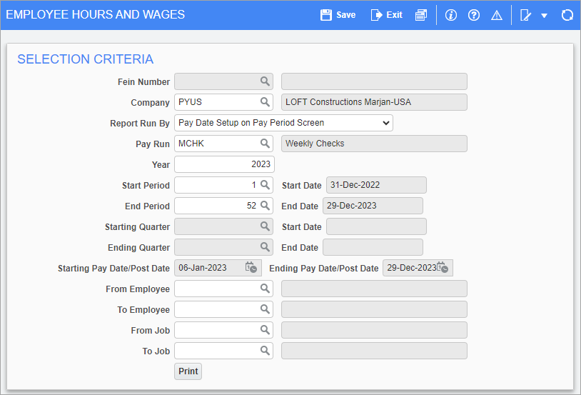 US Payroll - Employee Hours and Wages