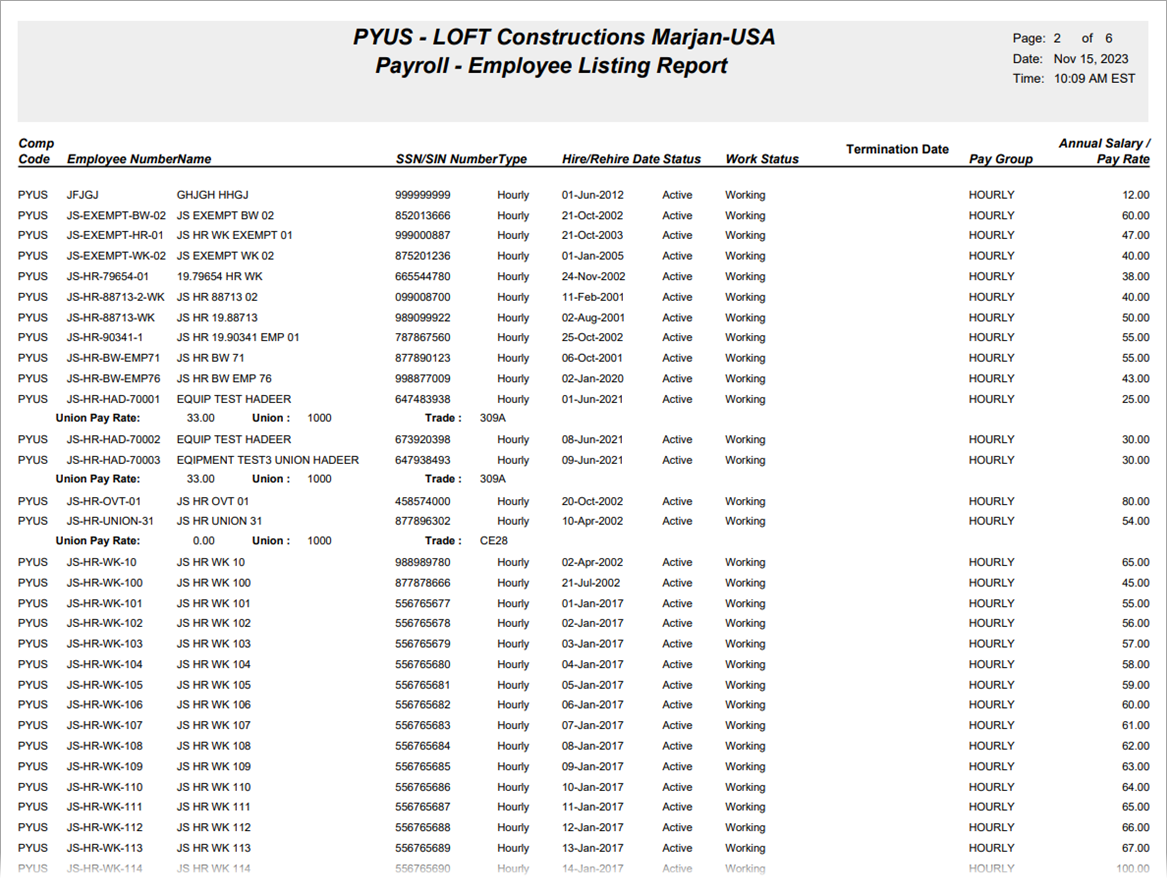 US Payroll - Employee Listing